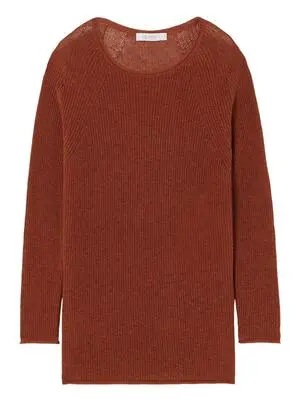 Max Mara Diretta Open-knit Cotton And Linen-blend Sweater - Red