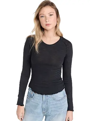 Free People Be My Baby Long Sleeve Tee - Black