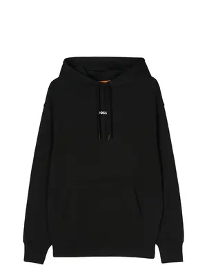 BOSS Logo-rubberised Cotton Hoodie - Black