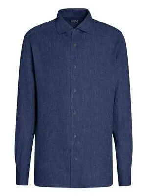 Zegna Oasi Lino Linen Shirt - Blue