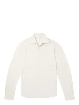 STOFFA Spread-collar Cotton And Silk-blend Piqué Shirt - Neutrals