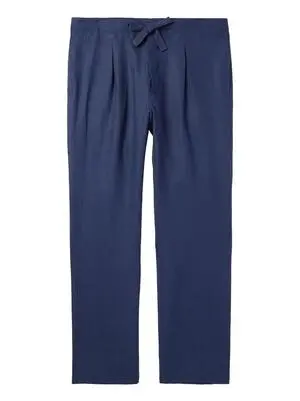 STOFFA Straight-leg Linen-twill Drawstring Trousers - Blue