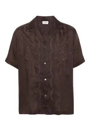 P.a.r.o.s.h Floral-embroidered Linen Shirt - Brown