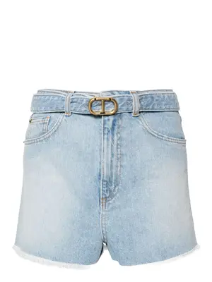 TWINSET Belted Denim Shorts - Blue