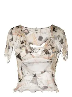Fendi Abstract-print Silk Blouse - Neutrals
