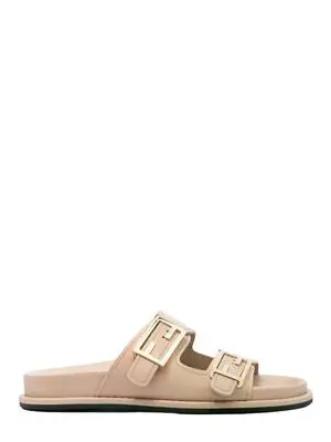 Fendi Logo Buckle Slides - Neutrals