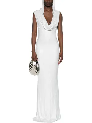 DE LA VALI Manhattan Rhinestoned Maxi Dress - White