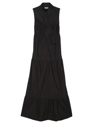 Patrizia Pepe Tiered Poplin Maxi Shirt Dress - Black