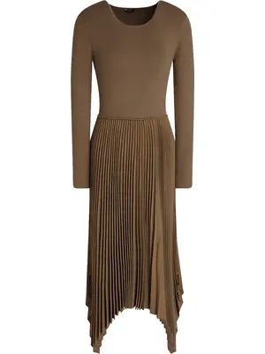 JOSEPH Pleated Ribbed Wool-blend And Flannel Midi Dress - Army Green