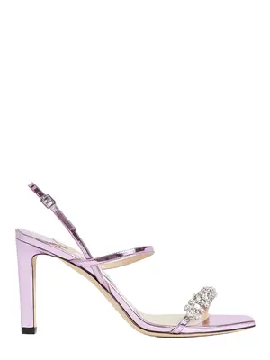 JIMMY CHOO Meira 85 Crystal-embellished Mirrored-leather Sandals - Lavender