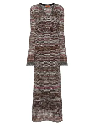 Missoni V-neck Zigzag Knitted Dress - Black