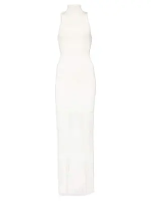 Khaite Zare Fringed Ribbed-knit Maxi Dress - White
