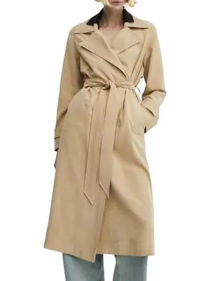 Mango MANGO Water Repellent Flowy Lapel Trench Coat Beige