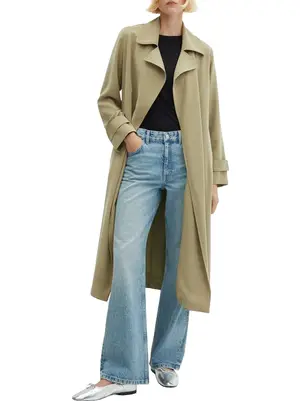 Mango MANGO Water Repellent Flowy Lapel Trench Coat Khaki
