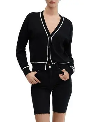 Mango Contrast Trim V-neck Cardigan - Black