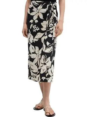 Mango MANGO Floral Print Wrap Midi Skirt Black