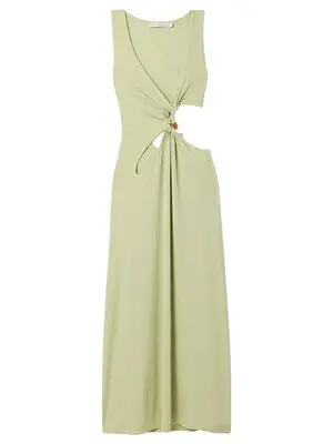 Christopher Esber Stone Cavern Embellished Cutout Ribbed-knit Maxi Dress - Green