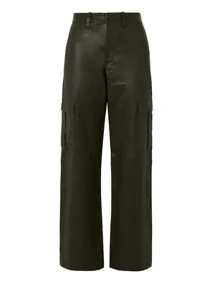 Sprwmn Leather Wide-leg Cargo Trousers - Green