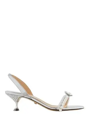 Mach & Mach Diamond Of Elizabeth Embellished Metallic Leather Sandals - Silver