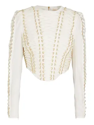 Zimmermann Lace-up Embellished Linen And Silk-blend Top - Ivory