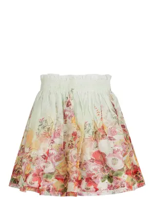 Zimmermann Floral-print Linen And Silk-blend Organza Mini Skirt - Light Green