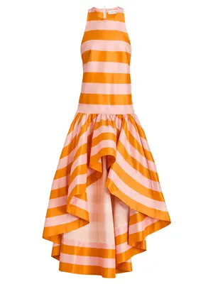 Zimmermann Striped Silk-shantung Asymmetric Dress - Orange