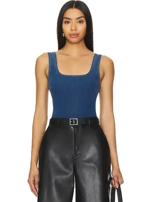 Commando Do It All Denim Squareneck Bodysuit - Light Indigo