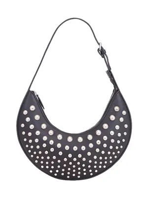UNDERSTATED LEATHER Studded Moon Bag - Black