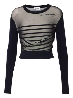 JEAN PAUL GAULTIER The Marinière Jersey And Tulle Top - Blue