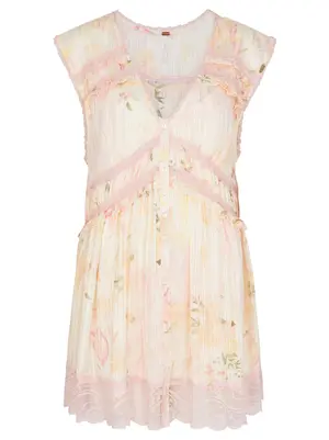 Free People Printed Chiffon Mini Dress - Pink