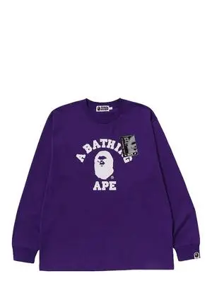 A BATHING APE Mad Face College Long Sleeve Tee Shirt - Purple