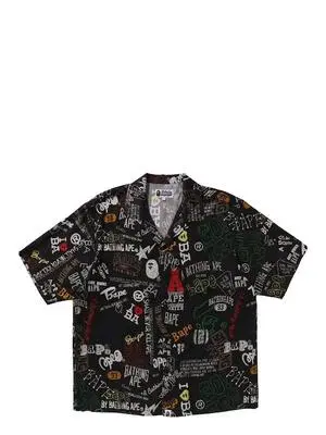 A BATHING APE Hand Draw Open Collar Short Sleeve Shirt - Black