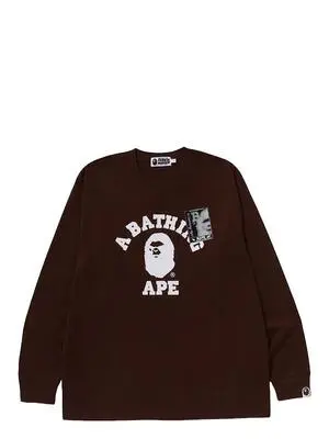 A BATHING APE Mad Face College Long Sleeve Tee Shirt - Brown