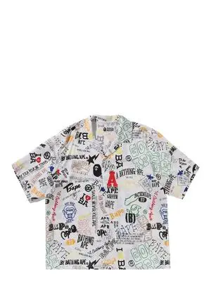 A BATHING APE Hand Draw Open Collar Short Sleeve Shirt - White