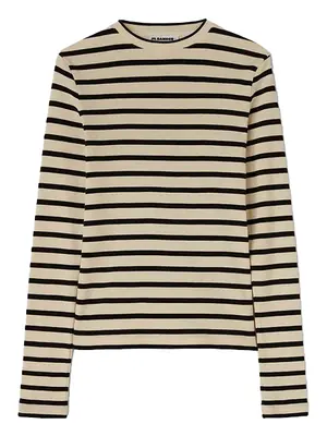 JIL SANDER Stripe Cotton Longsleeved Top - Beige/black