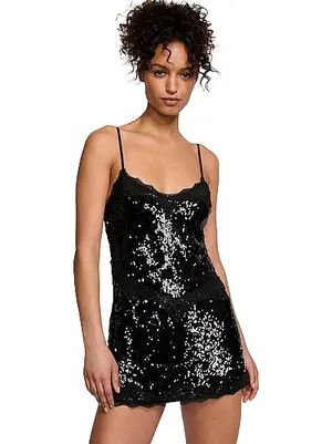 Victoria's Secret Sequin Mini Slip Dress Black