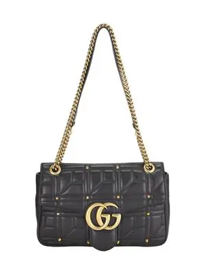 Gucci Studded Leather Gg Marmont Shoulder Bag - Black