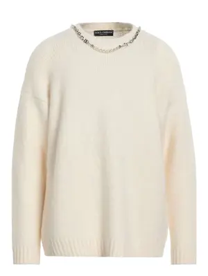 Dolce & Gabbana Sweater In Alpaca Wool Blend With Bead Appliqués - White