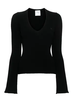 COURREGES Logo-appliqué Ribbed Jumper - Black