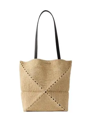 Loewe Puzzle Fold Medium Raffia Tote - Neutrals