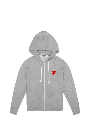 Play Comme Des Garcon Zip-up Hoodie With Red Heart - Grey