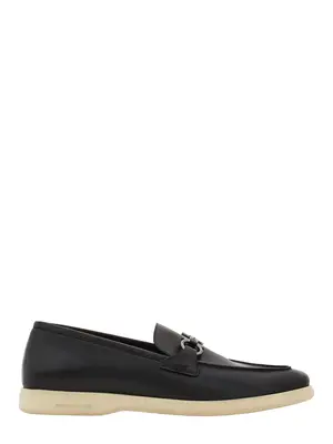 FERRAGAMO Suede Loafers With Gancini Ornament - Black