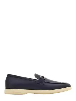 FERRAGAMO Suede Loafers With Gancini Ornament - Blue