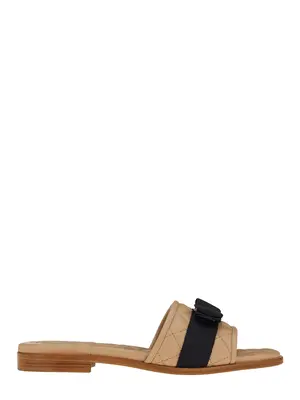 FERRAGAMO Vara Bow Quilted Slide - Beige