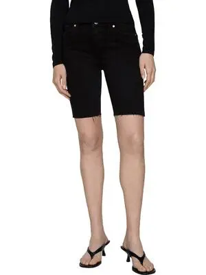 Mango Raw Hem Denim Bermuda Shorts - Black Denim