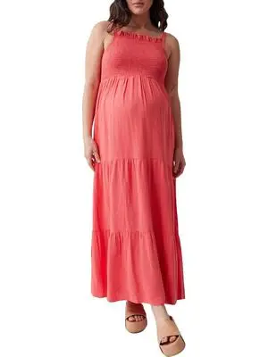 Ingrid & Isabel® Smocked Linen Blend Maternity Maxi Dress - Rose