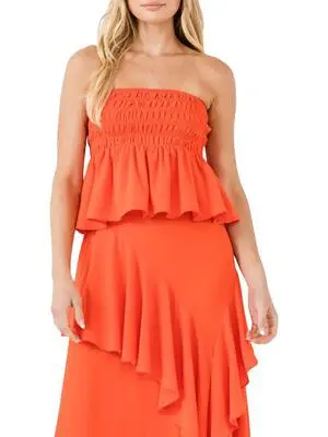 Endless Rose Smocked Strapless Peplum Top - Orange