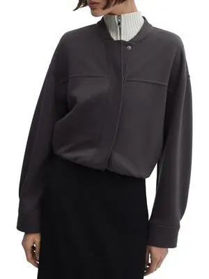 Mango Seamed Knit Bomber Jacket - Charcoal