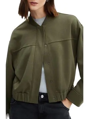 Mango MANGO Seamed Knit Bomber Jacket Khaki