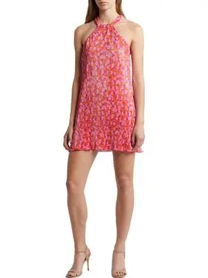 PETAL & PUP Melody Halter Neck Plissé Mini Dress - Hot Pink